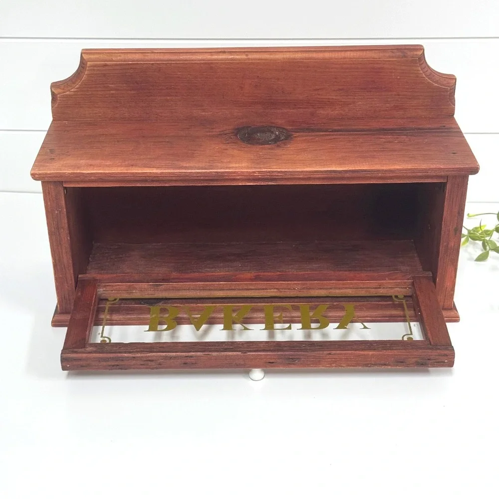 Quane Design | Kitchen | Vintage Wood Bread Box Bakery Glass Front ...